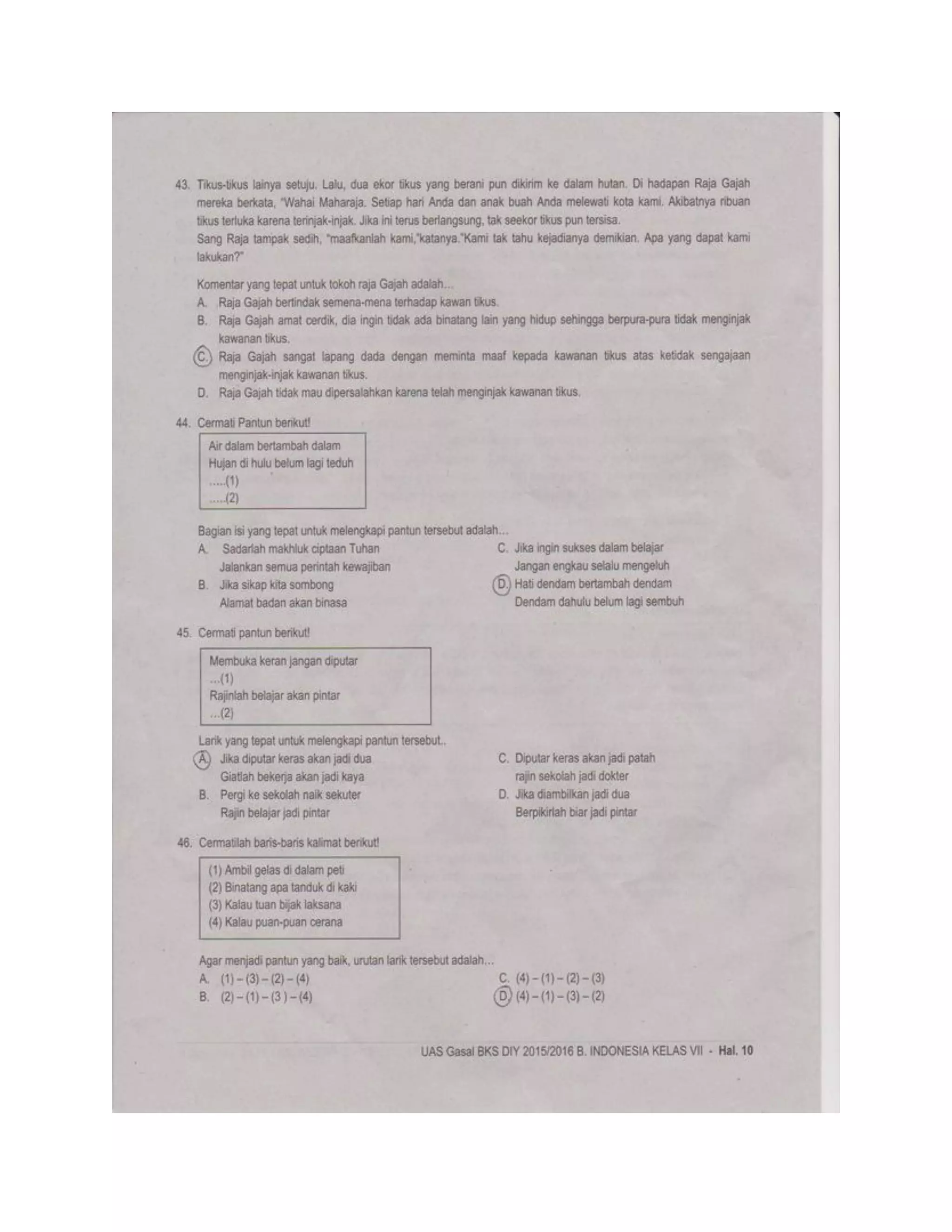 Soal dan pembahasan uas bks bhs indonesia kelas 7 | PDF