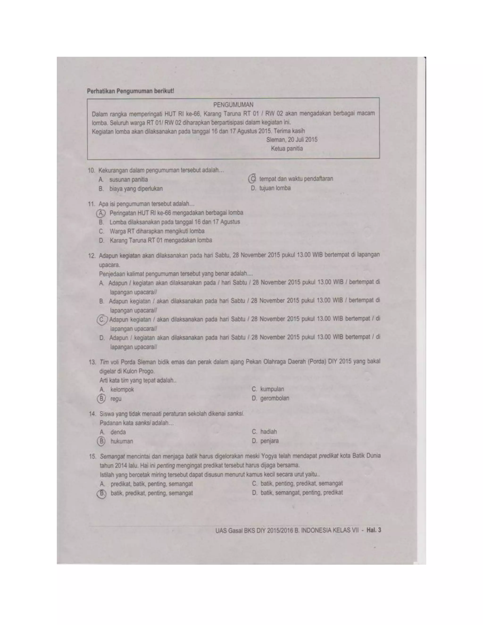 Soal dan pembahasan uas bks bhs indonesia kelas 7 | PDF
