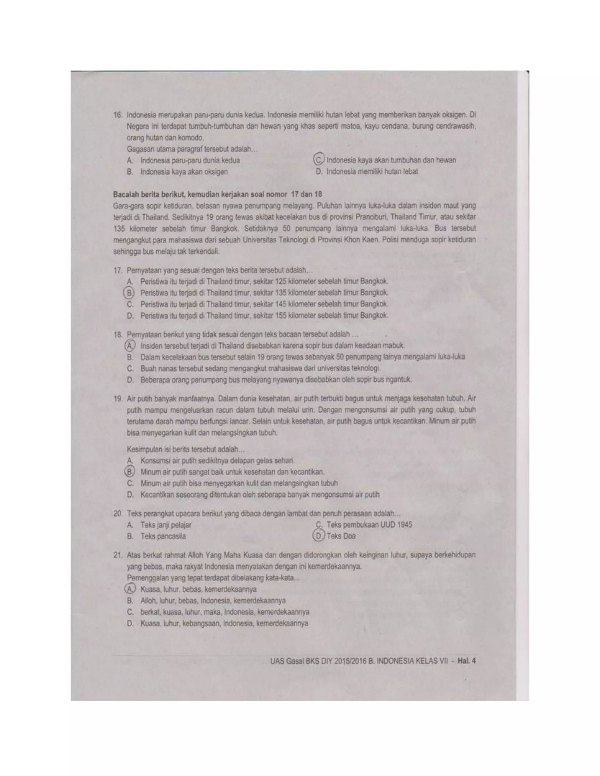 Soal dan pembahasan uas bks bhs indonesia kelas 7 | PDF