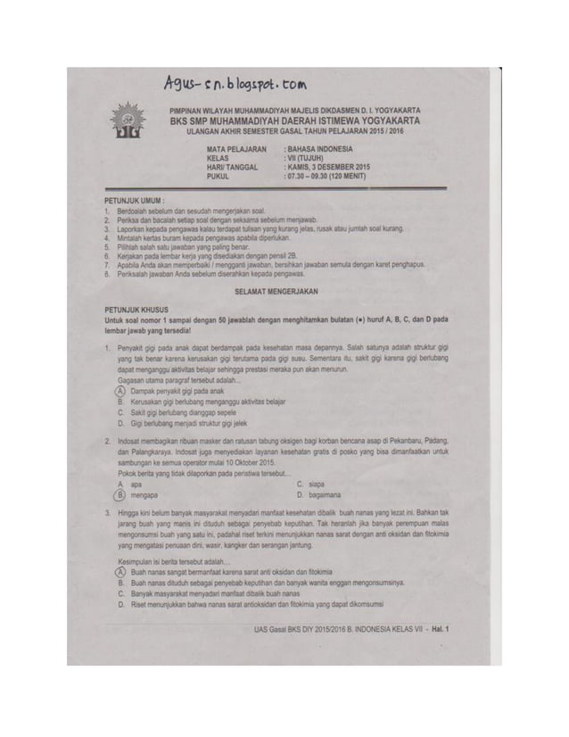 Soal dan pembahasan uas bks bhs indonesia kelas 7 | PDF
