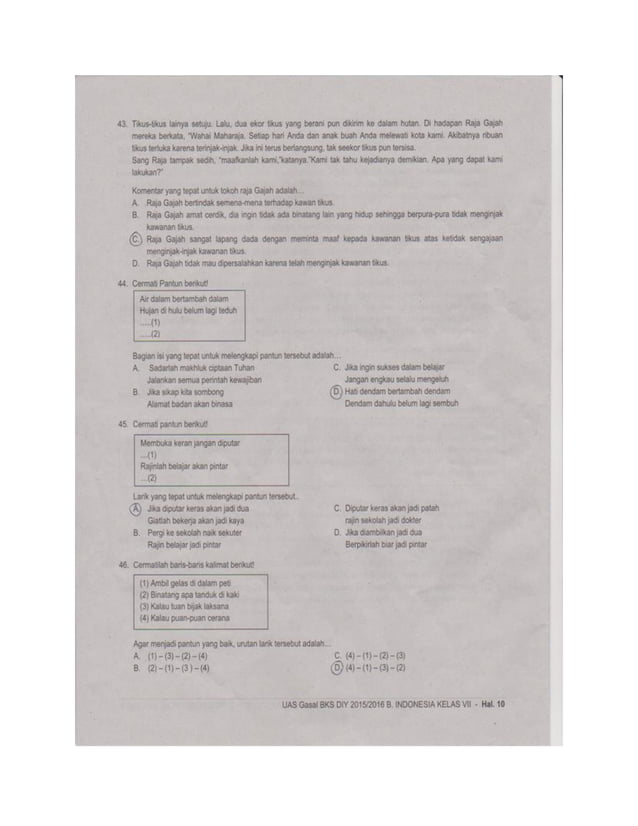 Soal dan pembahasan uas bks bhs indonesia kelas 7 | PDF