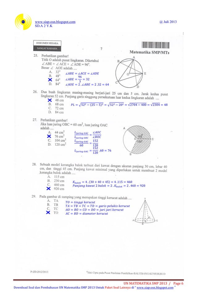 Soal dan pembahasan ujian nasional matematika smp 2013 paket 1 | PDF