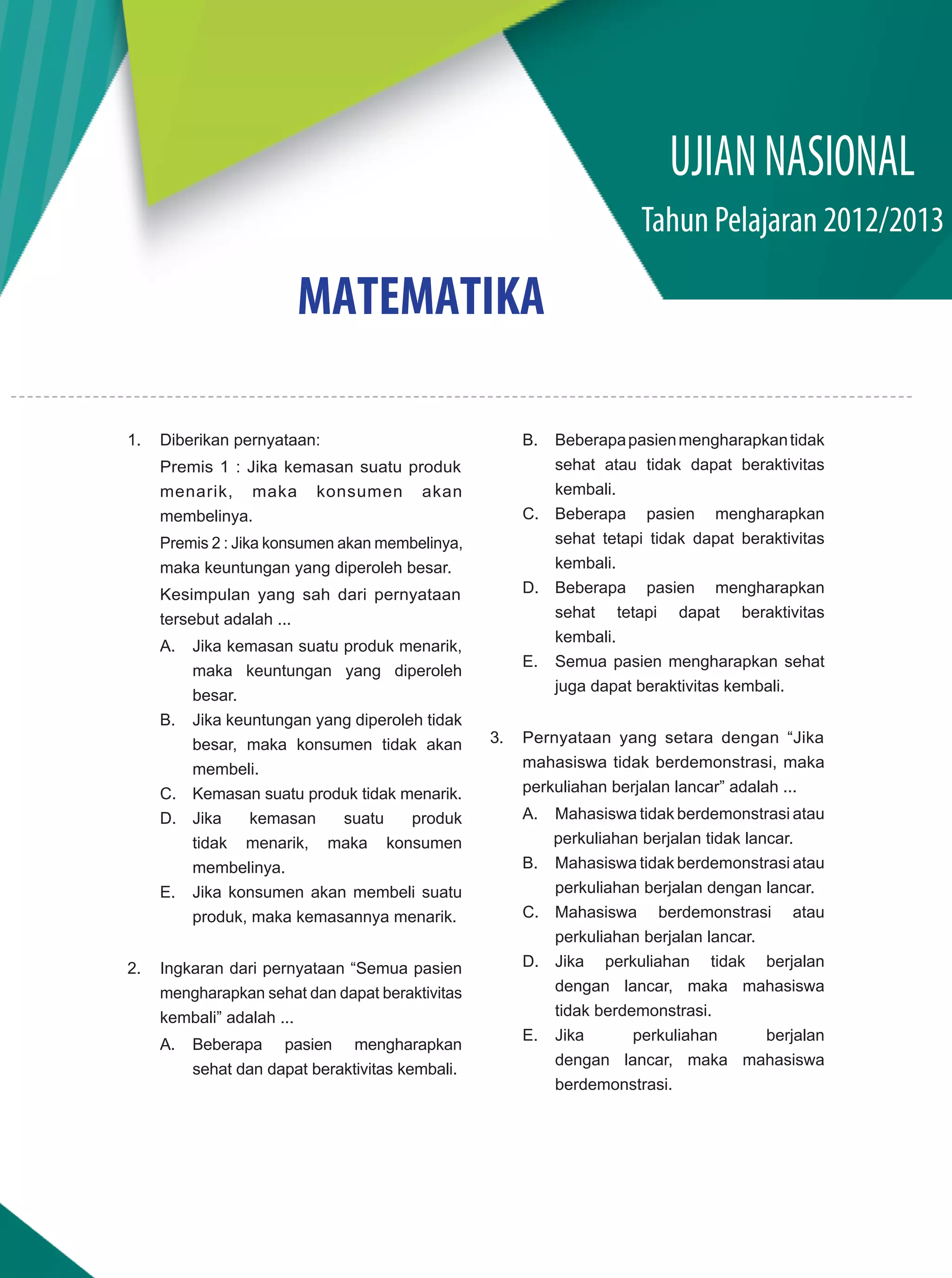 Soal dan pembahasan un matematika sma ips 2012-2013 | PDF