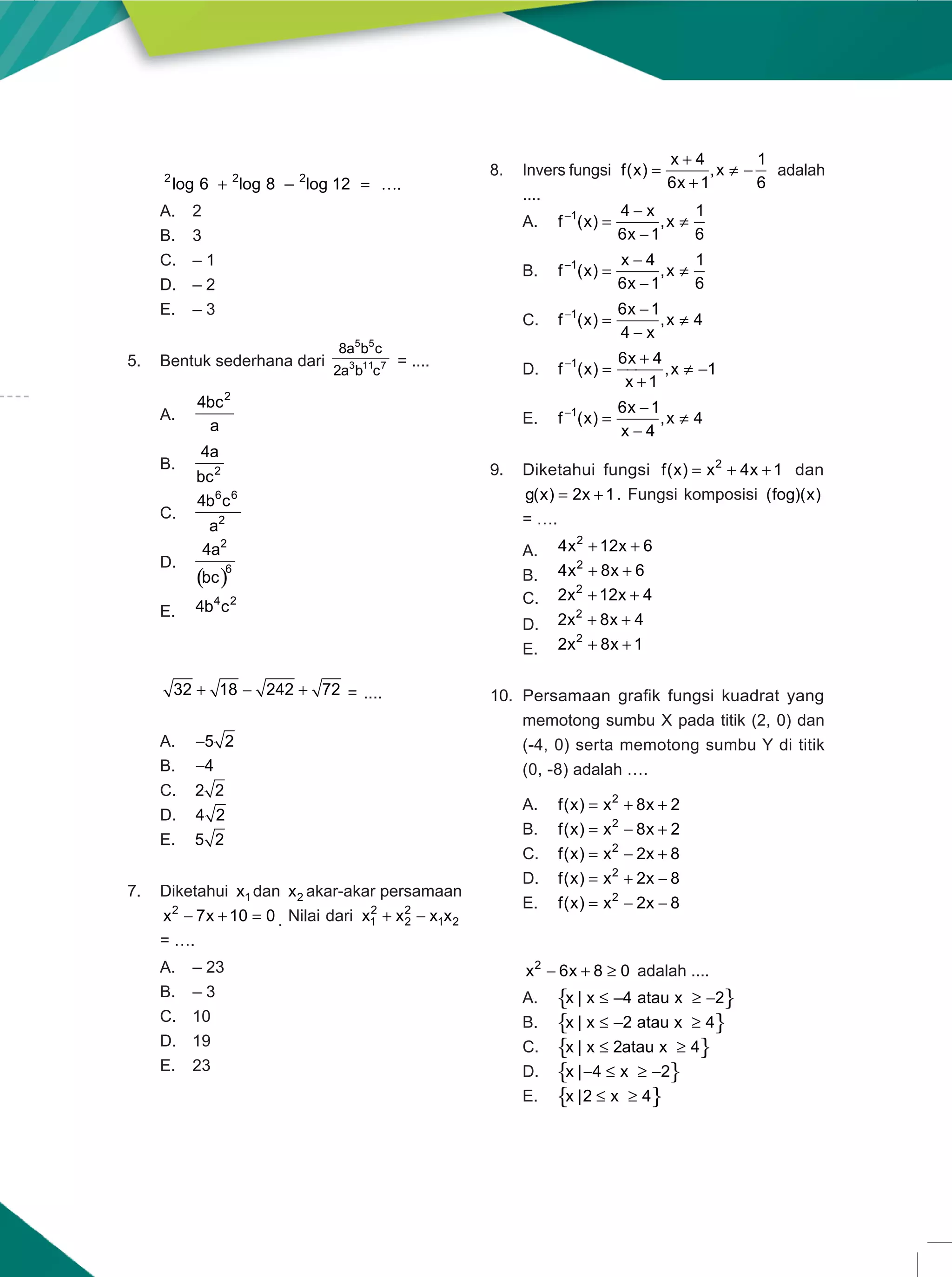 Soal dan pembahasan un matematika sma ips 2012-2013 | PDF