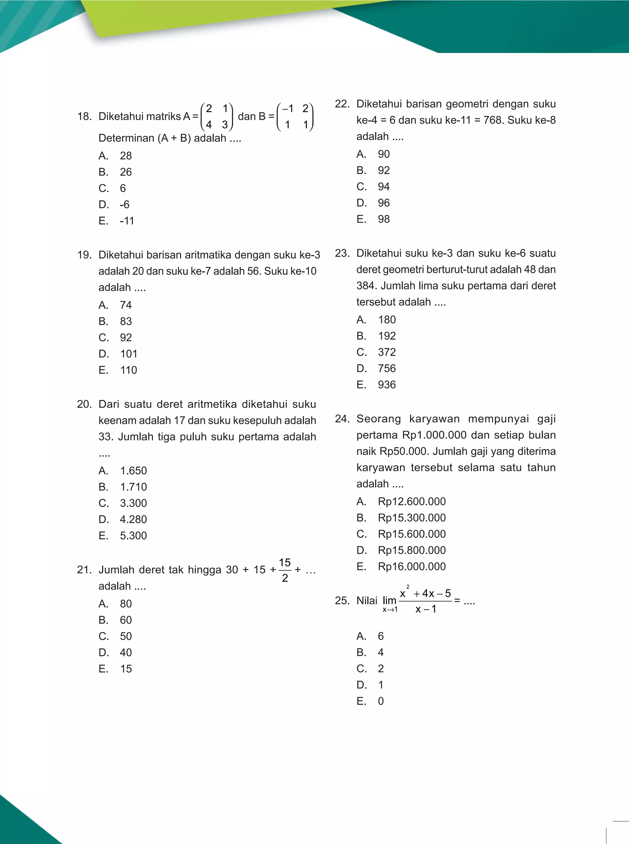 Soal dan pembahasan un matematika sma ips 2012-2013 | PDF