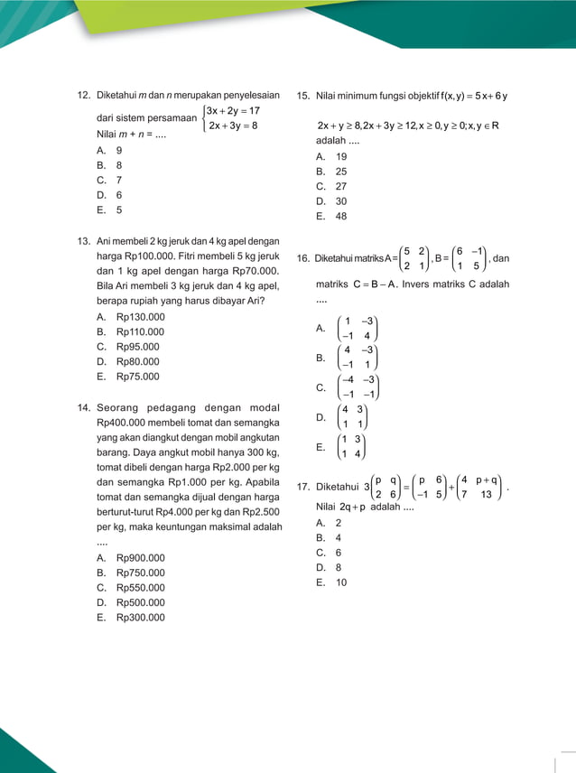 Soal dan pembahasan un matematika sma ips 2012-2013 | PDF