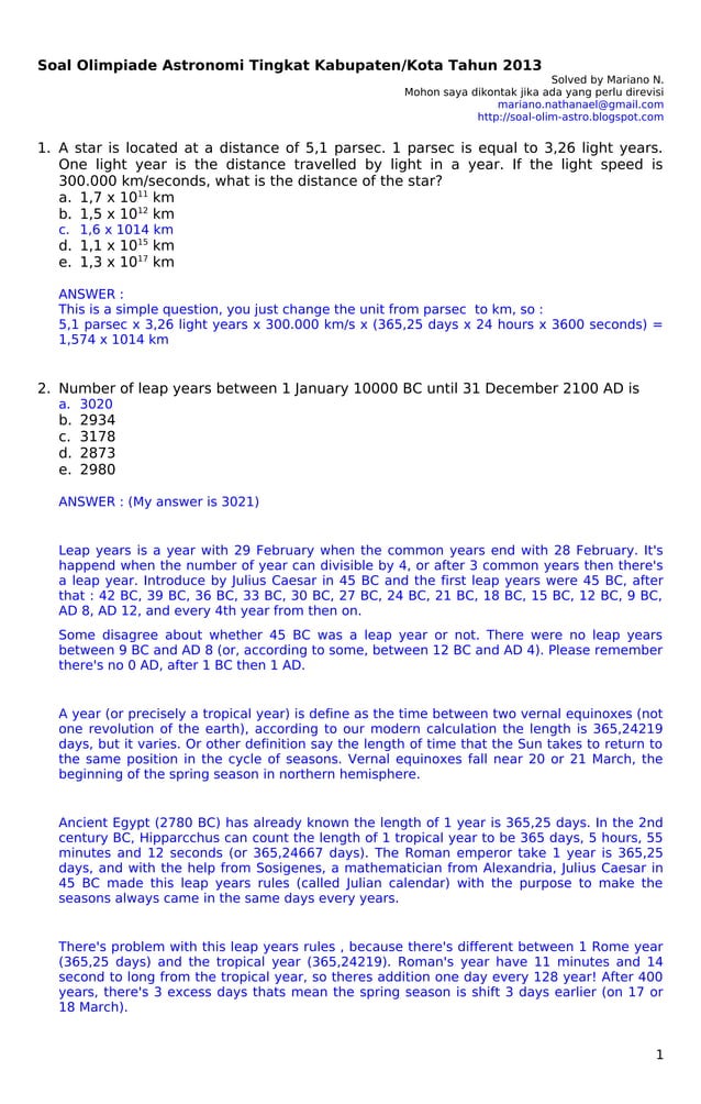 Soal dan solusi osk astronomi 2013 by mariano | PDF