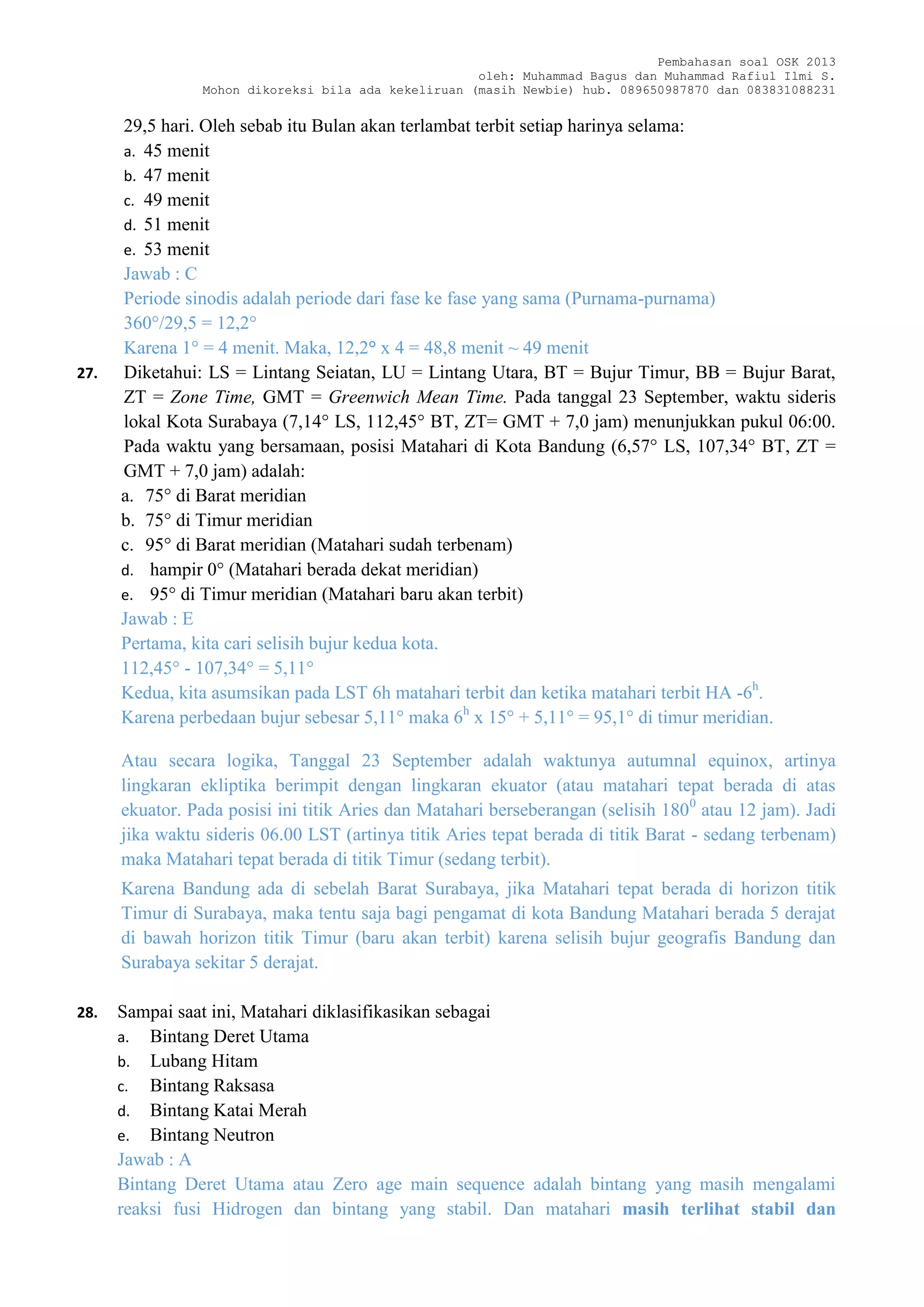 Soal dan solusi osk astronomi 2013 by m bagus | PDF