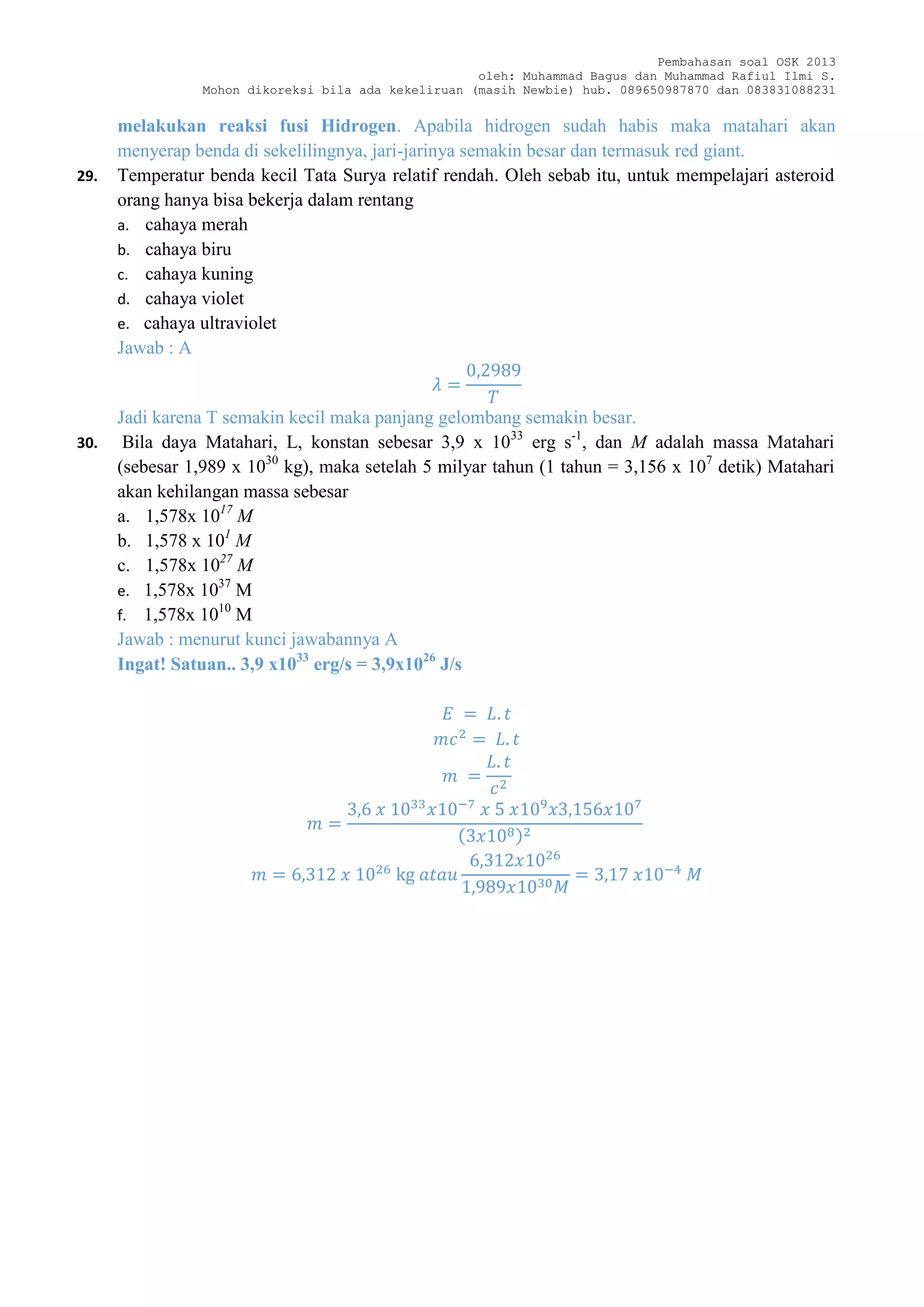 Soal dan solusi osk astronomi 2013 by m bagus | PDF