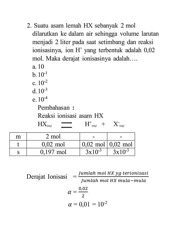 Soal derajat ionisasi (kimia) | PDF