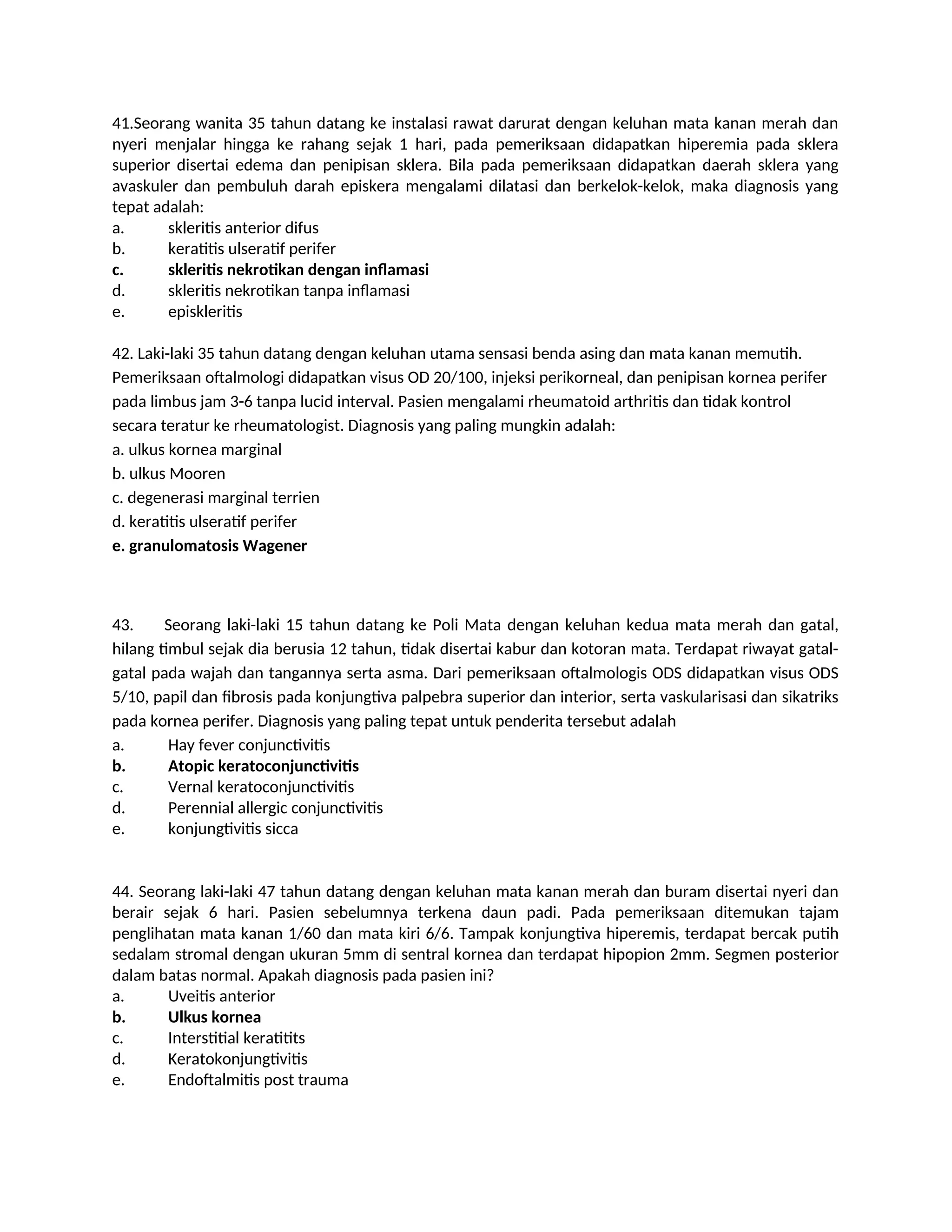 Contoh soal soal ujian masuk residensi mata | DOCX