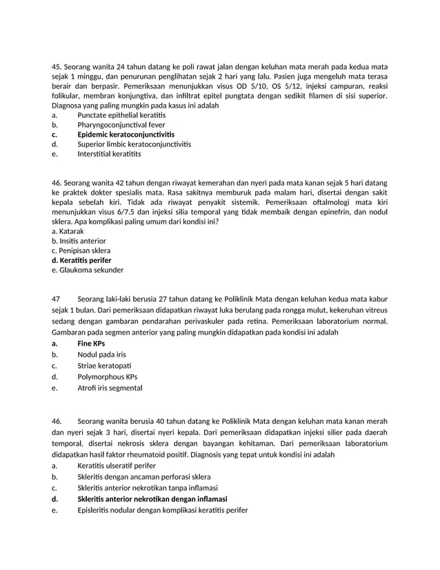 Contoh soal soal ujian masuk residensi mata | DOCX