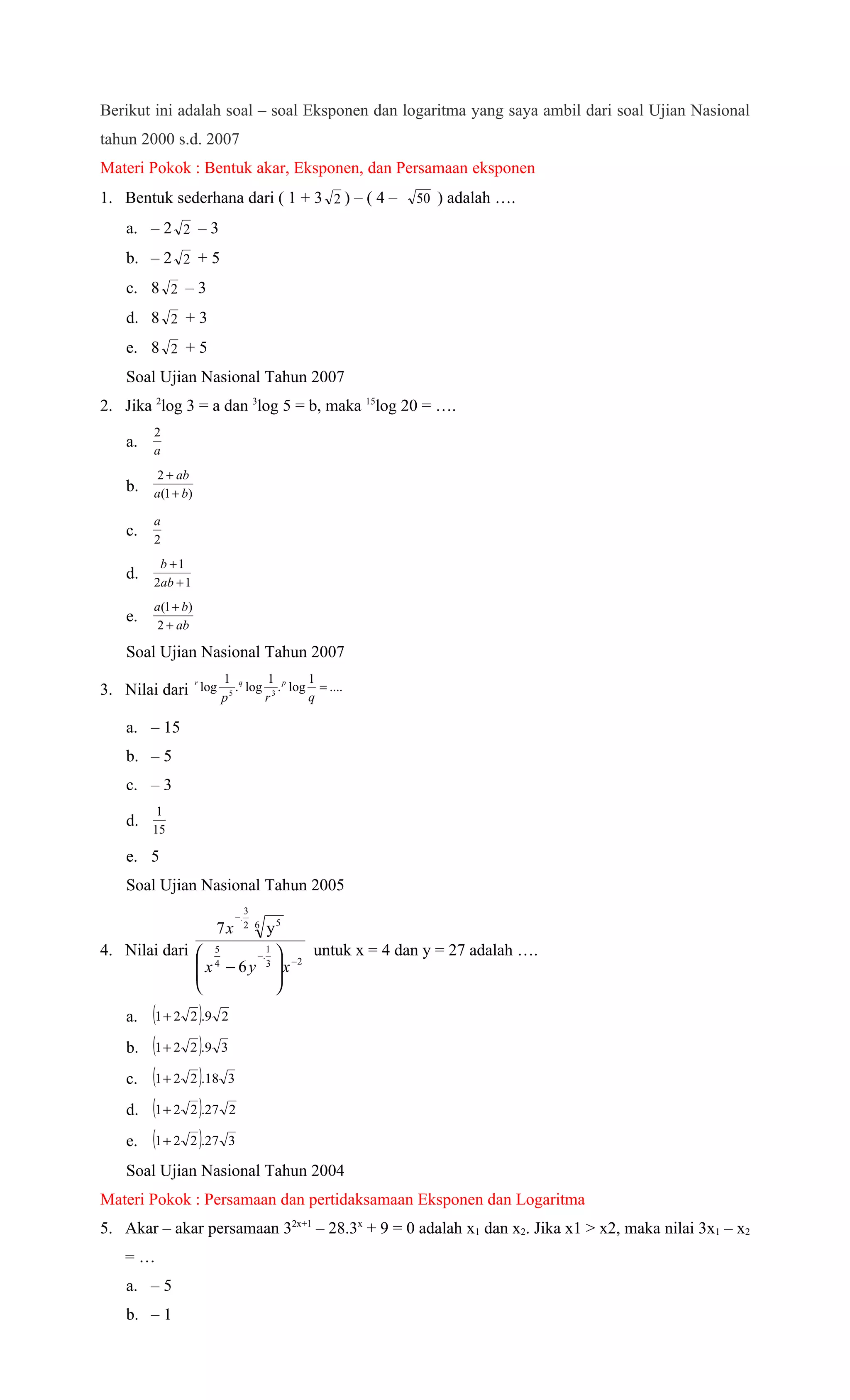 Soal Eksponenlogaritma Pdf