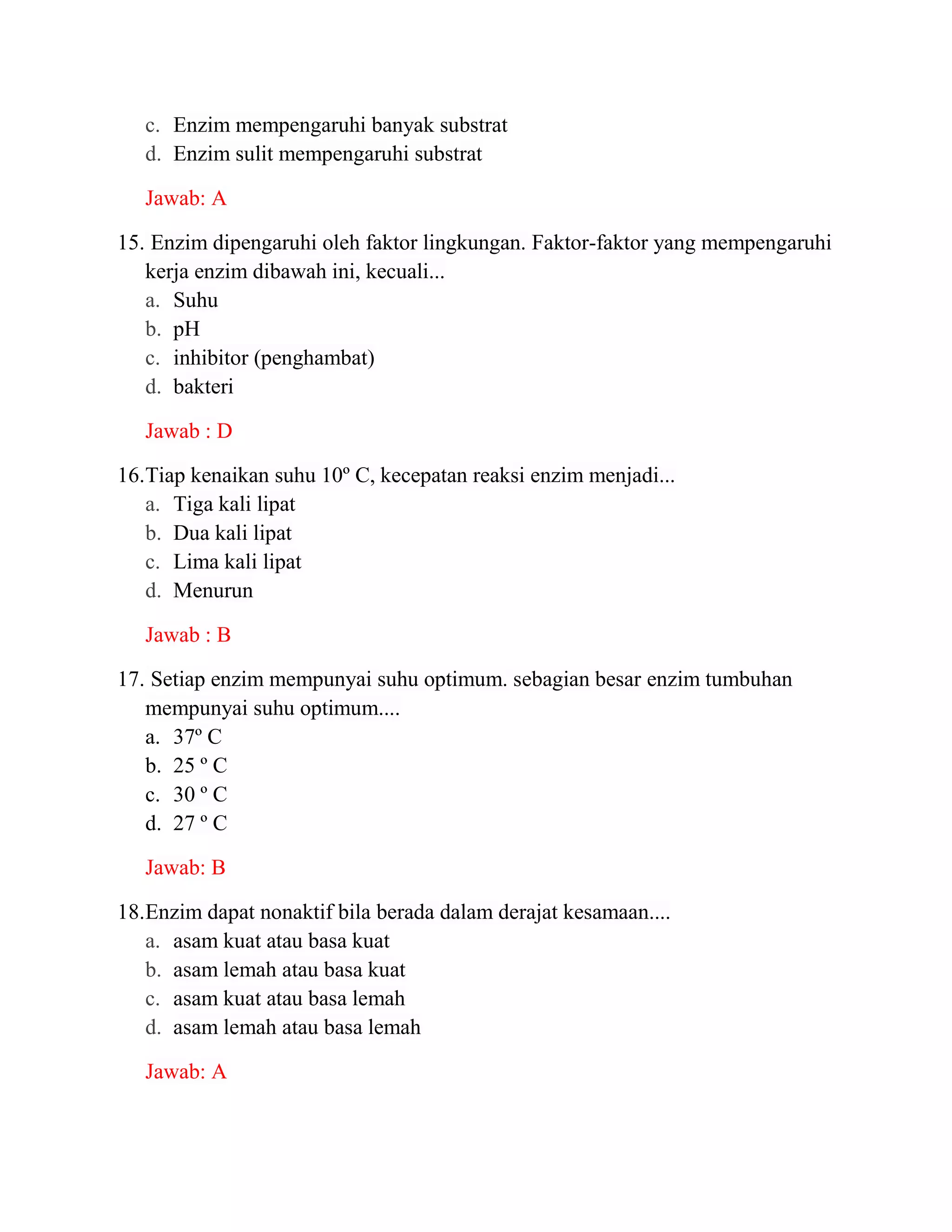 Contoh soal enzim | DOCX