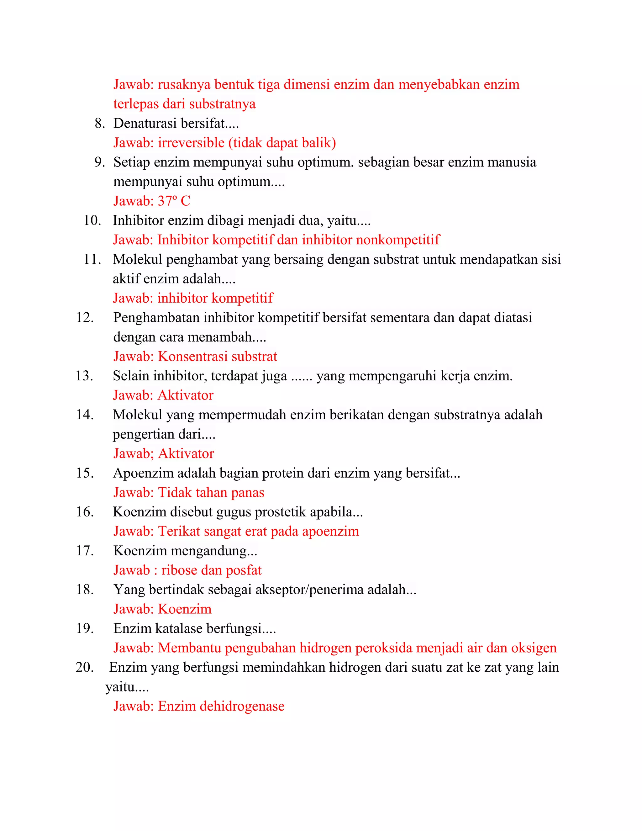 Contoh soal enzim | DOCX