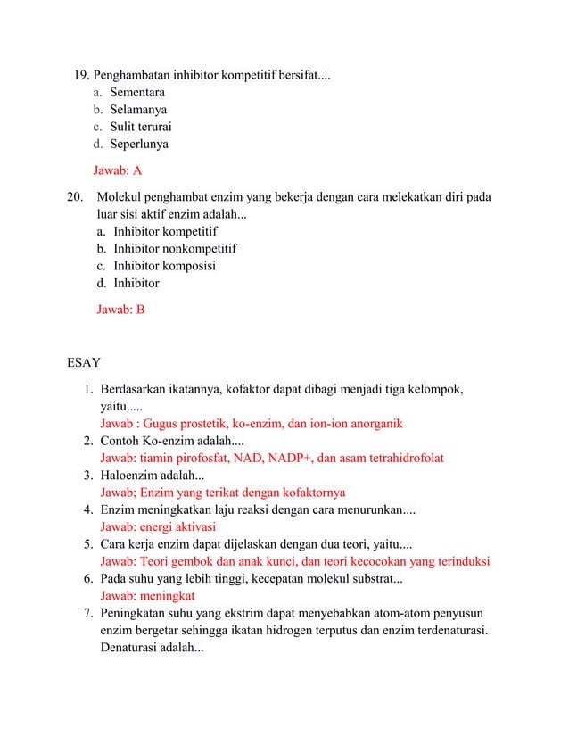 Contoh soal enzim | PDF