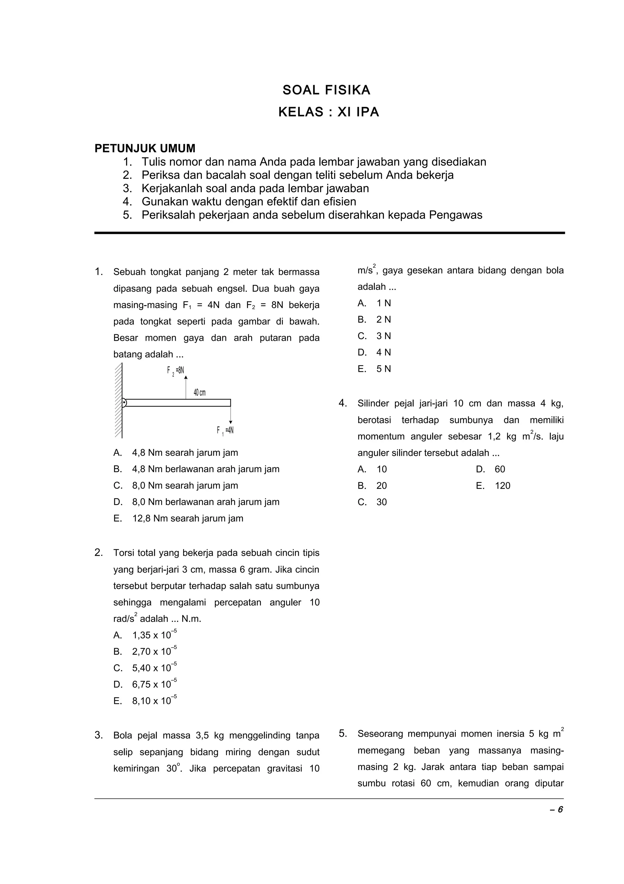 Soal fisika xi 1 | DOC