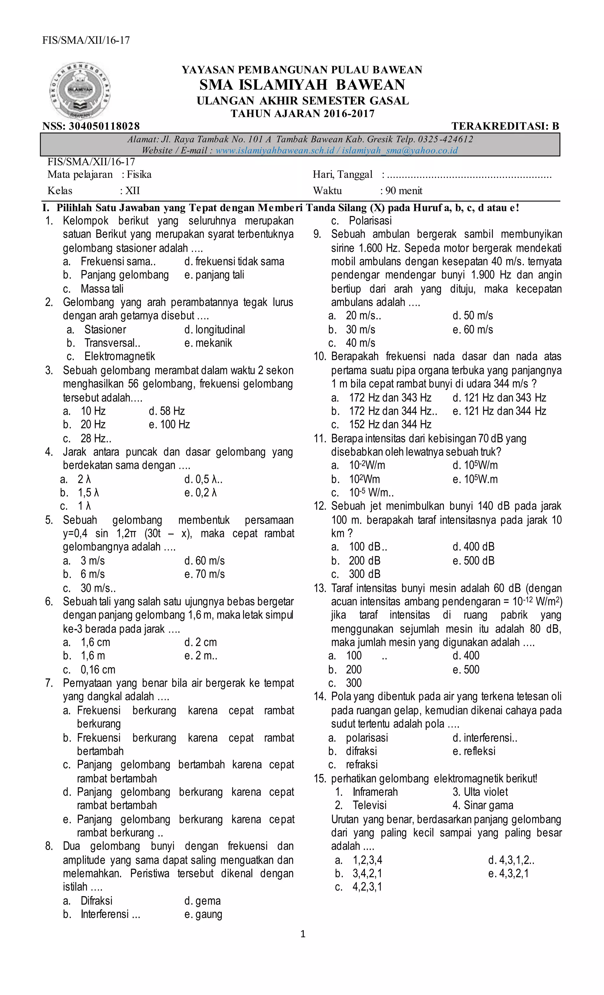 Soal fisika xii 16 17 | PDF