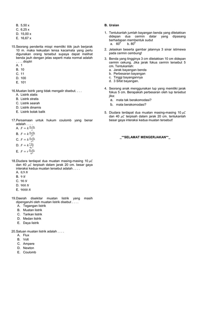 Soal UAS fisika xii | DOCX