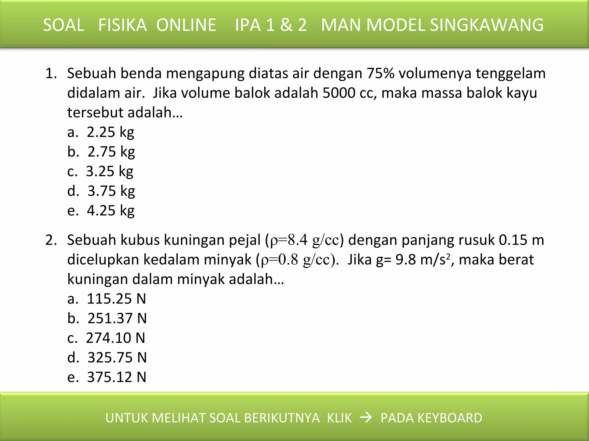 Soal fisika xi online fluida | PPT