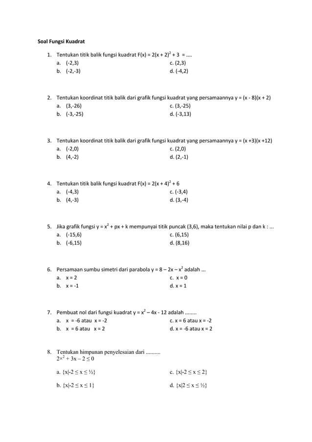 Soal fungsi kuadrat | PDF