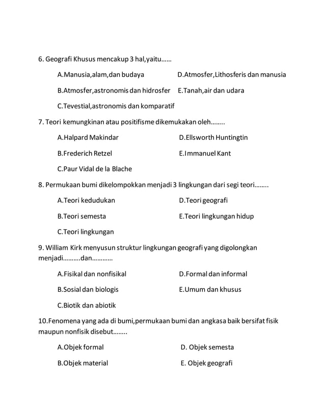 Kumpulan soal Geografi SMA Kelas X | DOCX