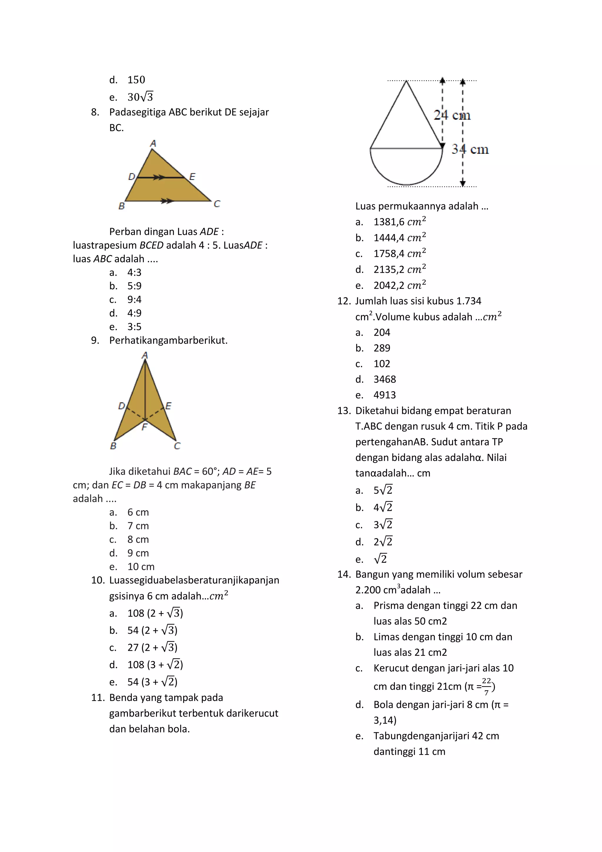 Soal geometri dimensi dua dan tiga | DOCX