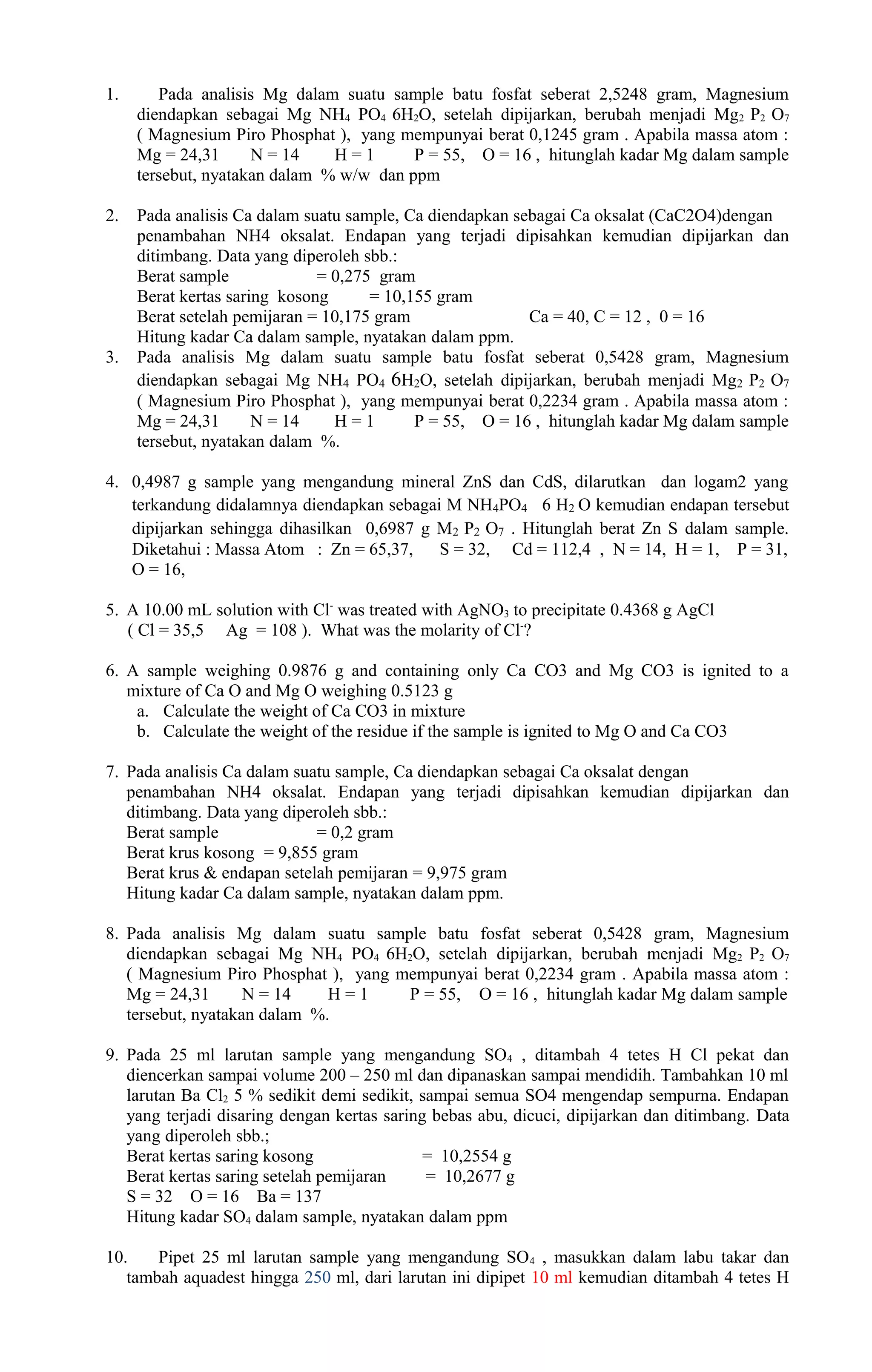 ITP UNS SEMESTER 2 Soal gravimetri | DOC