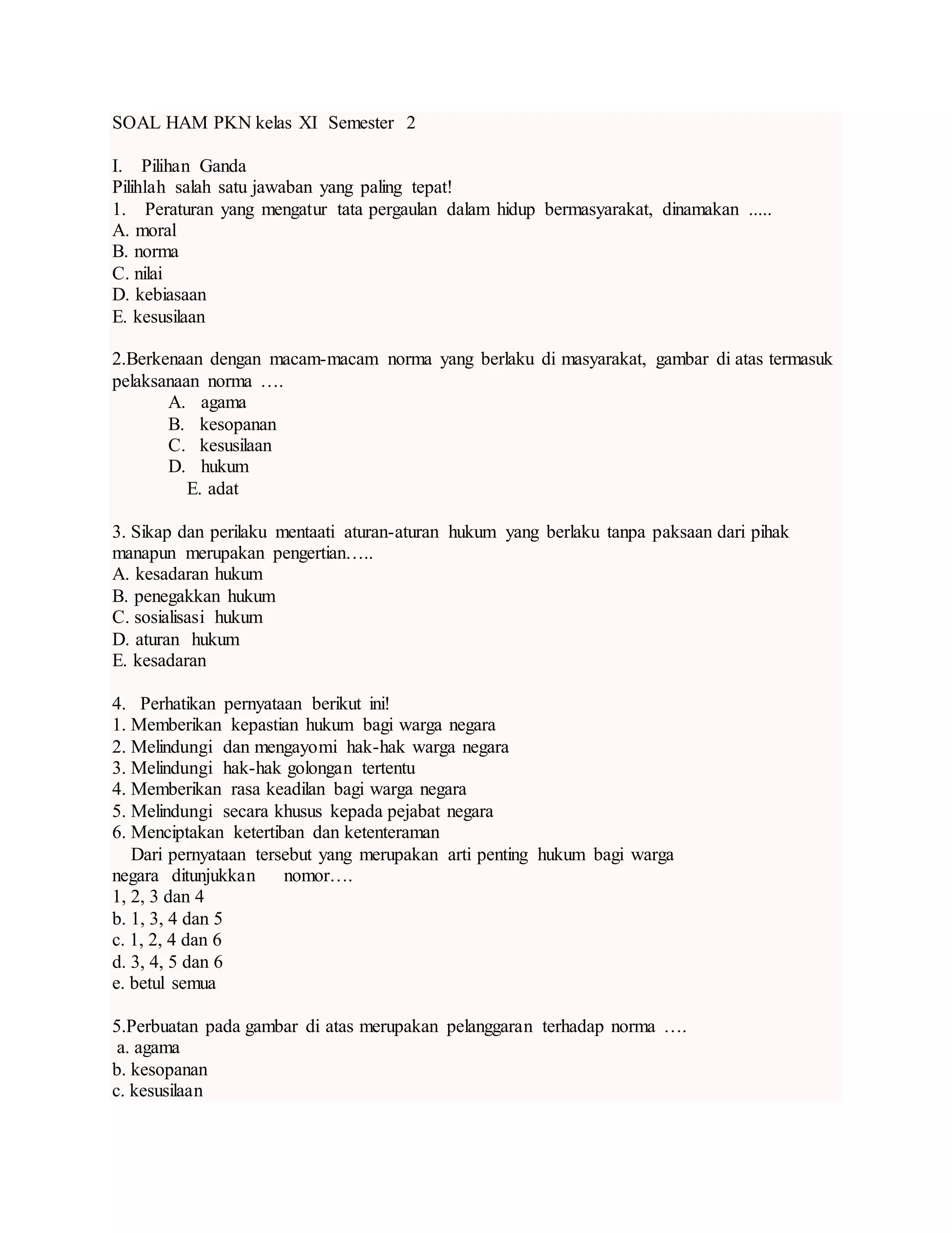 Soal ham pkn kelas xi | PDF