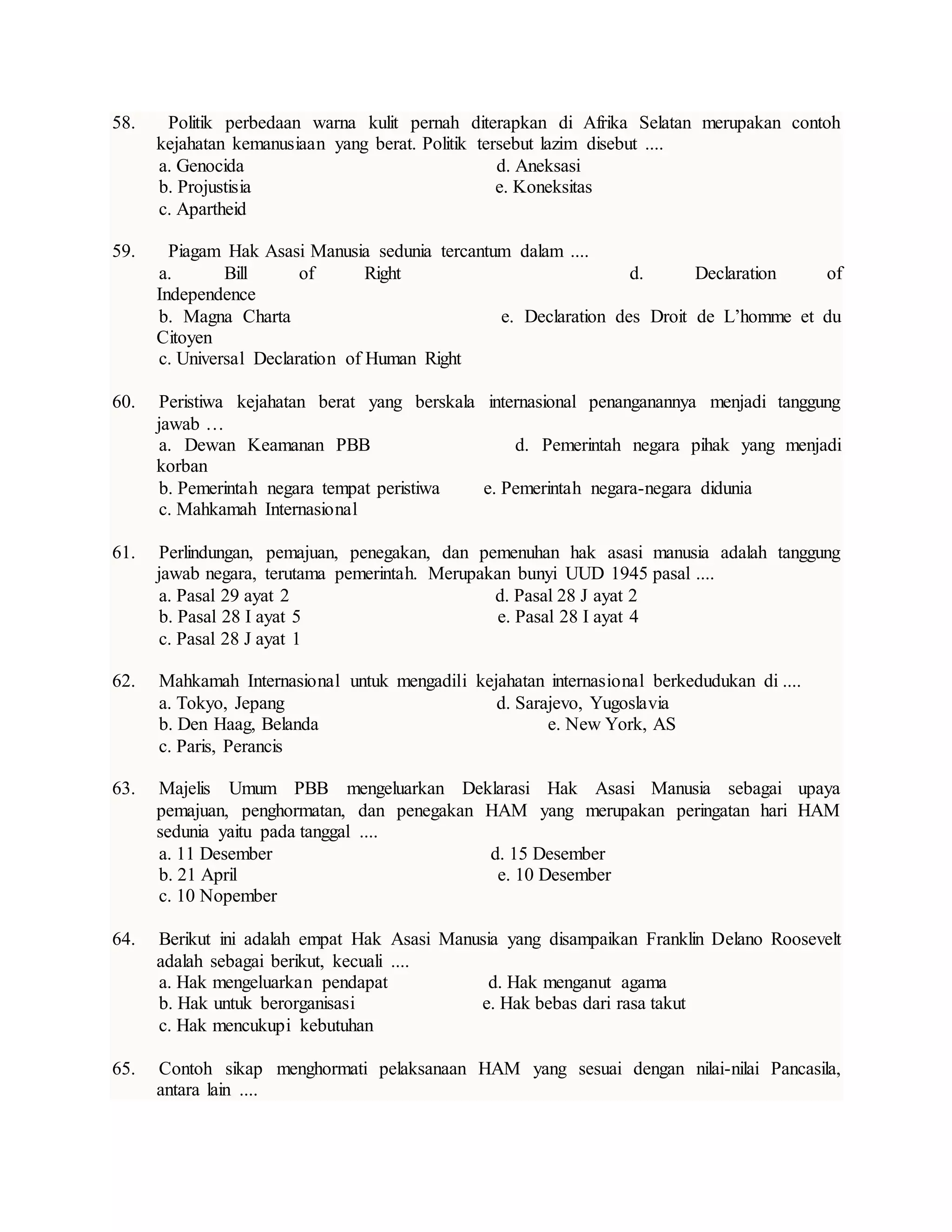 Soal ham pkn kelas xi | PDF