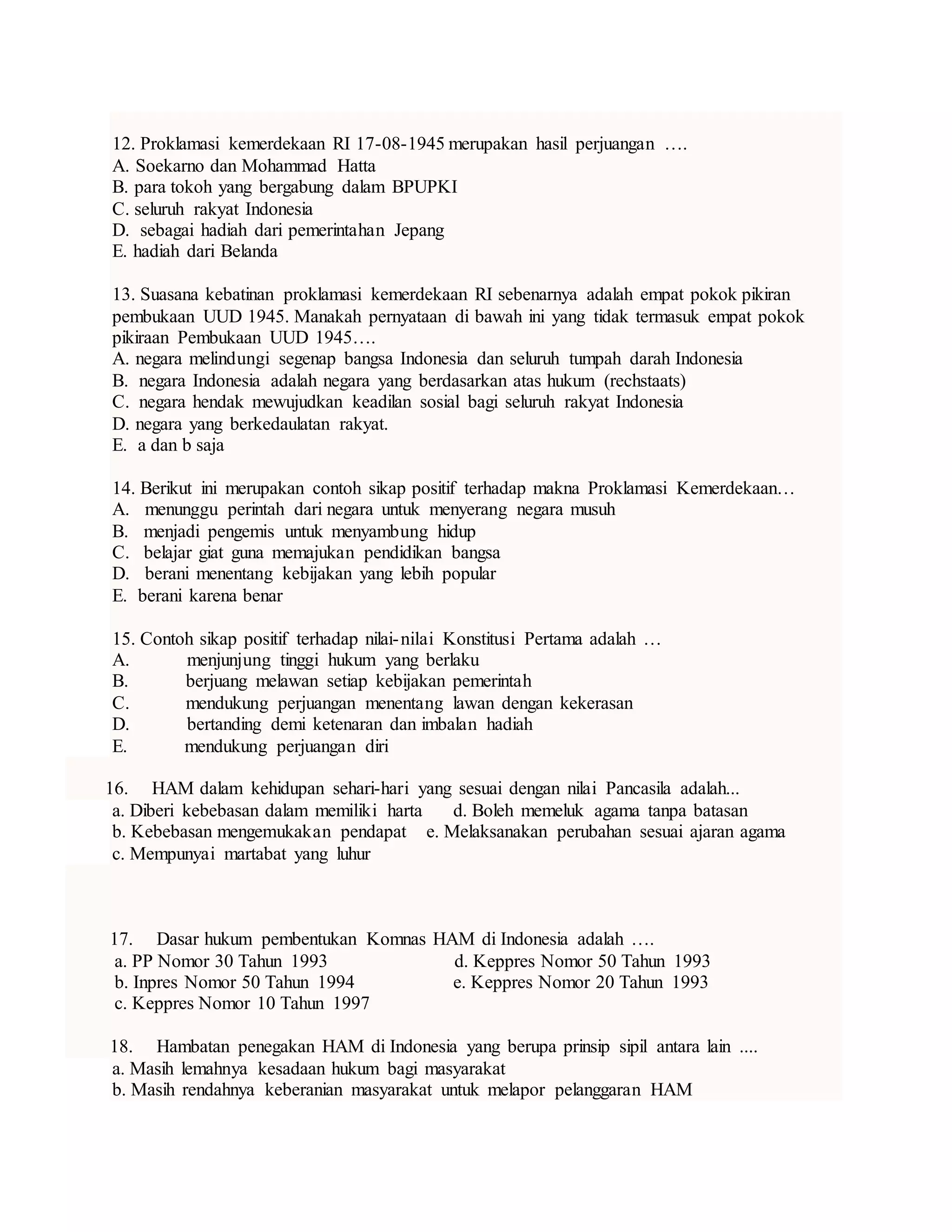 Soal ham pkn kelas xi | PDF