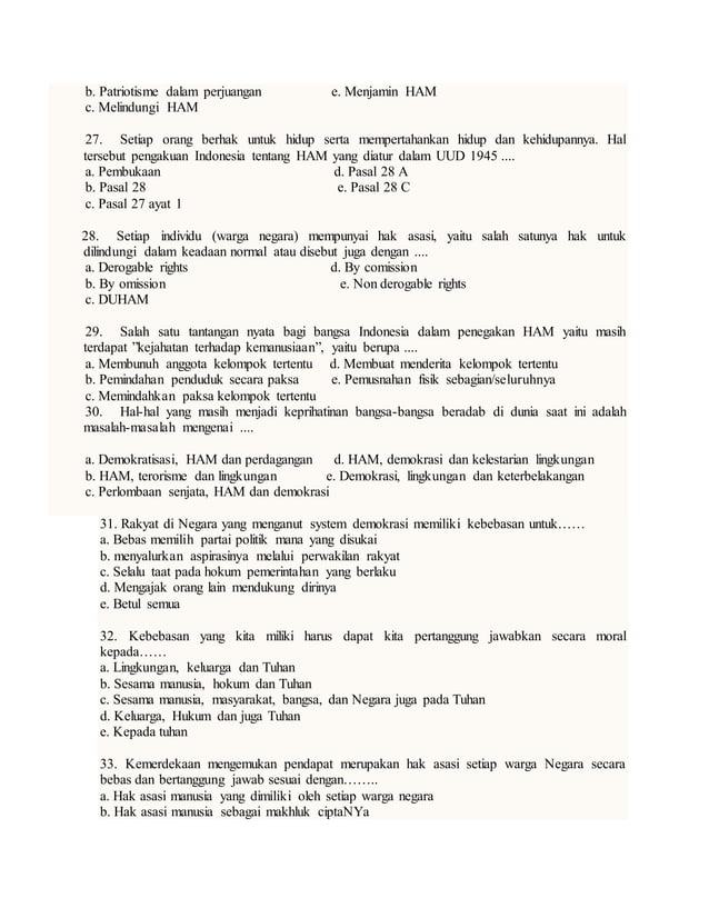 Soal ham pkn kelas xi | PDF