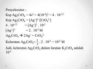 Contoh Soal Hasil kali Kelarutan, KSP | PPTX