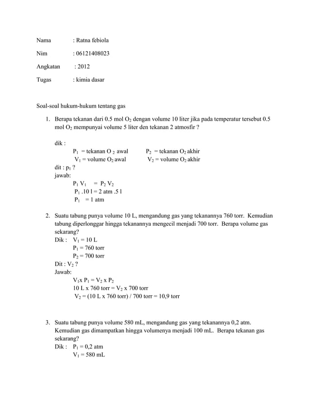 kumpulan soal hukum-hukum gas | DOCX