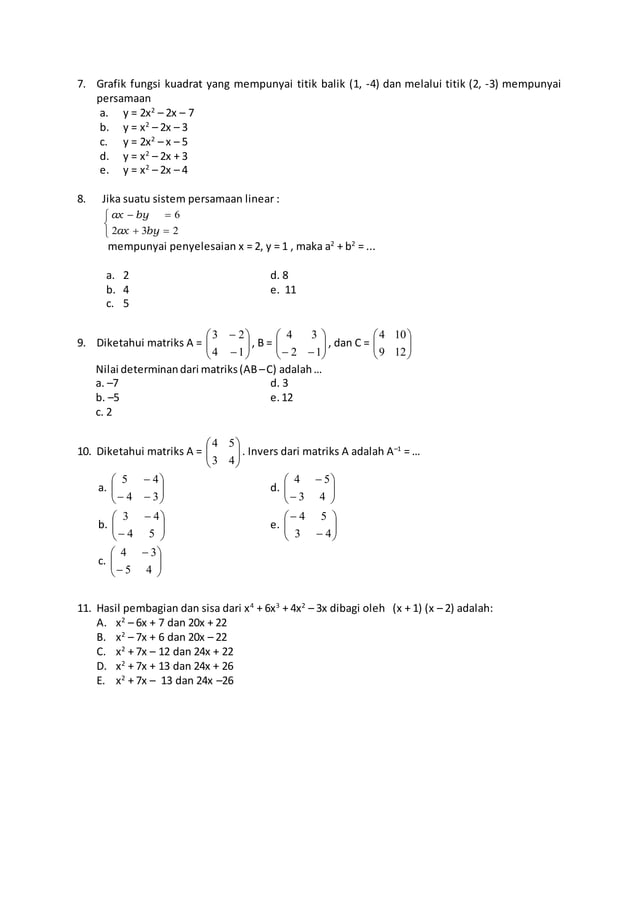 soal kompetisi matematika standar untuk sma | DOCX