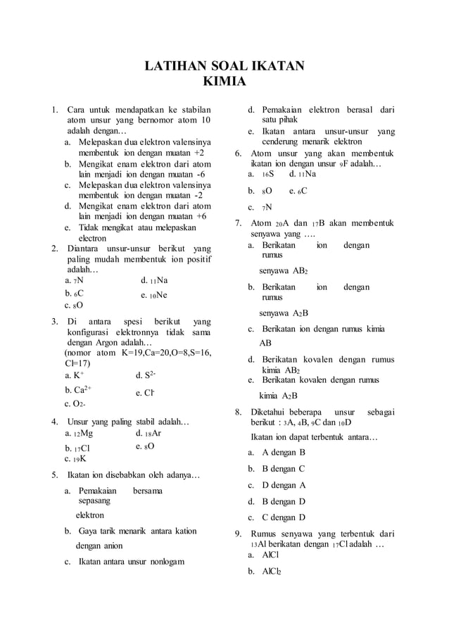 Soal ikatan kimia | DOCX