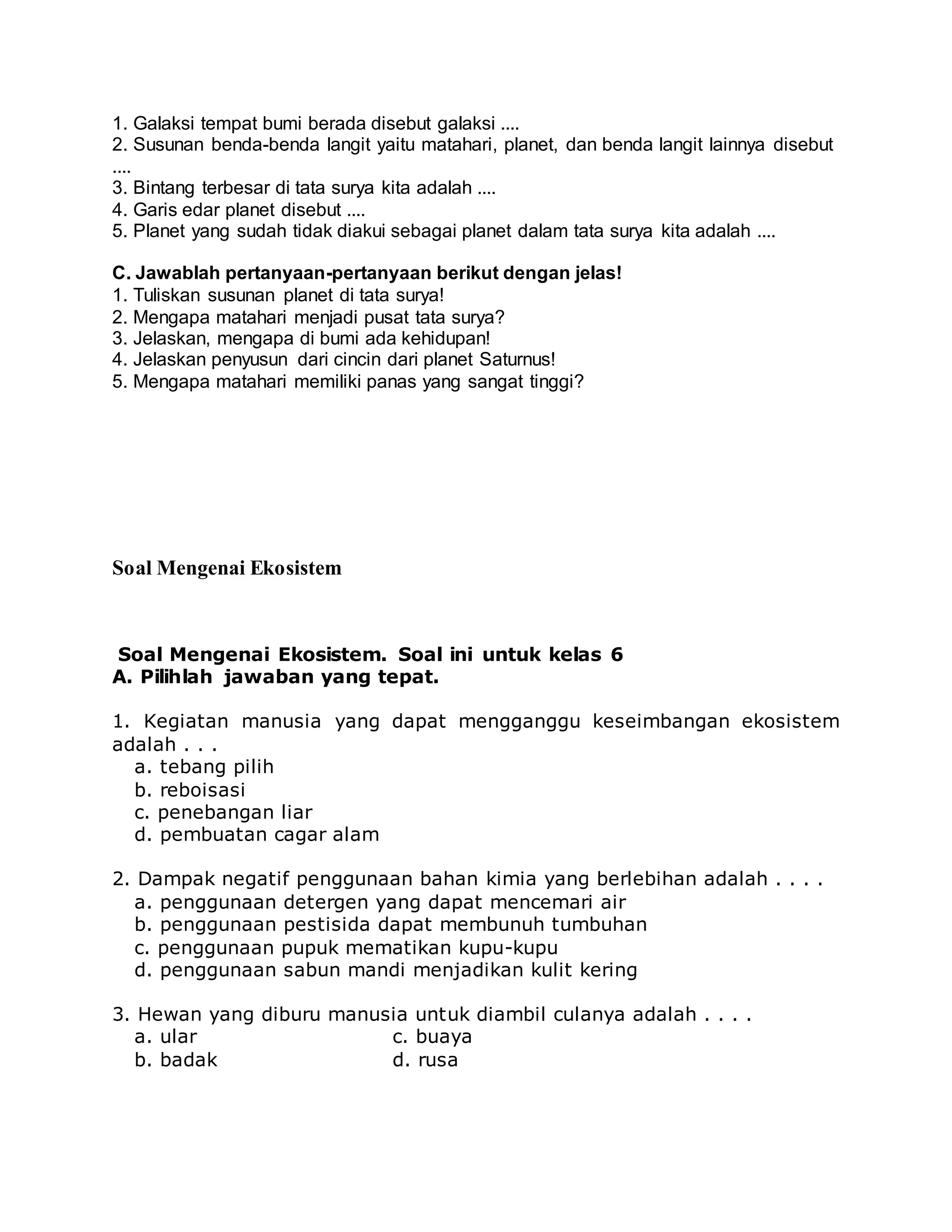 Kumpulan Soal ipa kelas 6 | DOCX