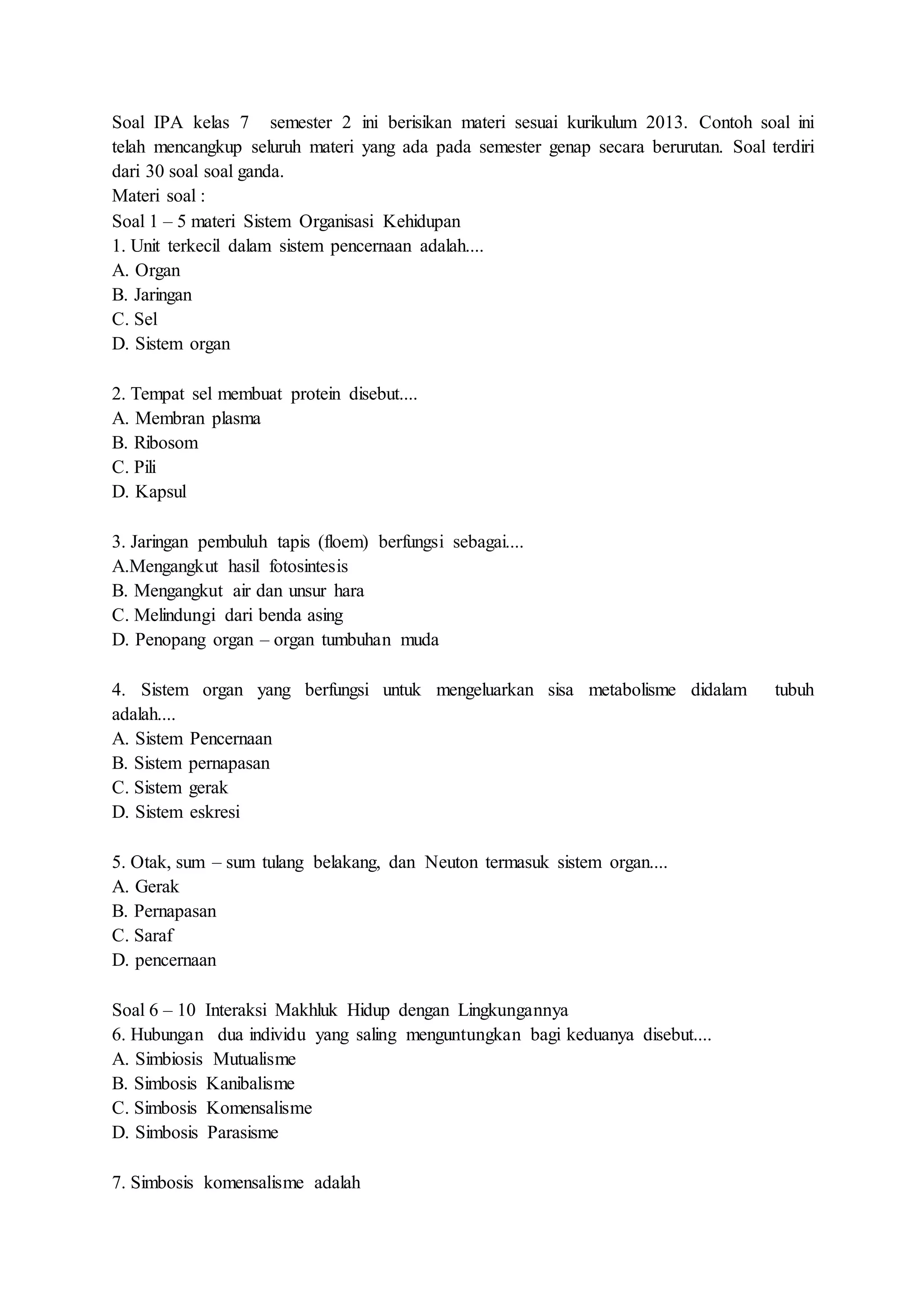 Soal ipa kelas 7 semester 2 | DOCX