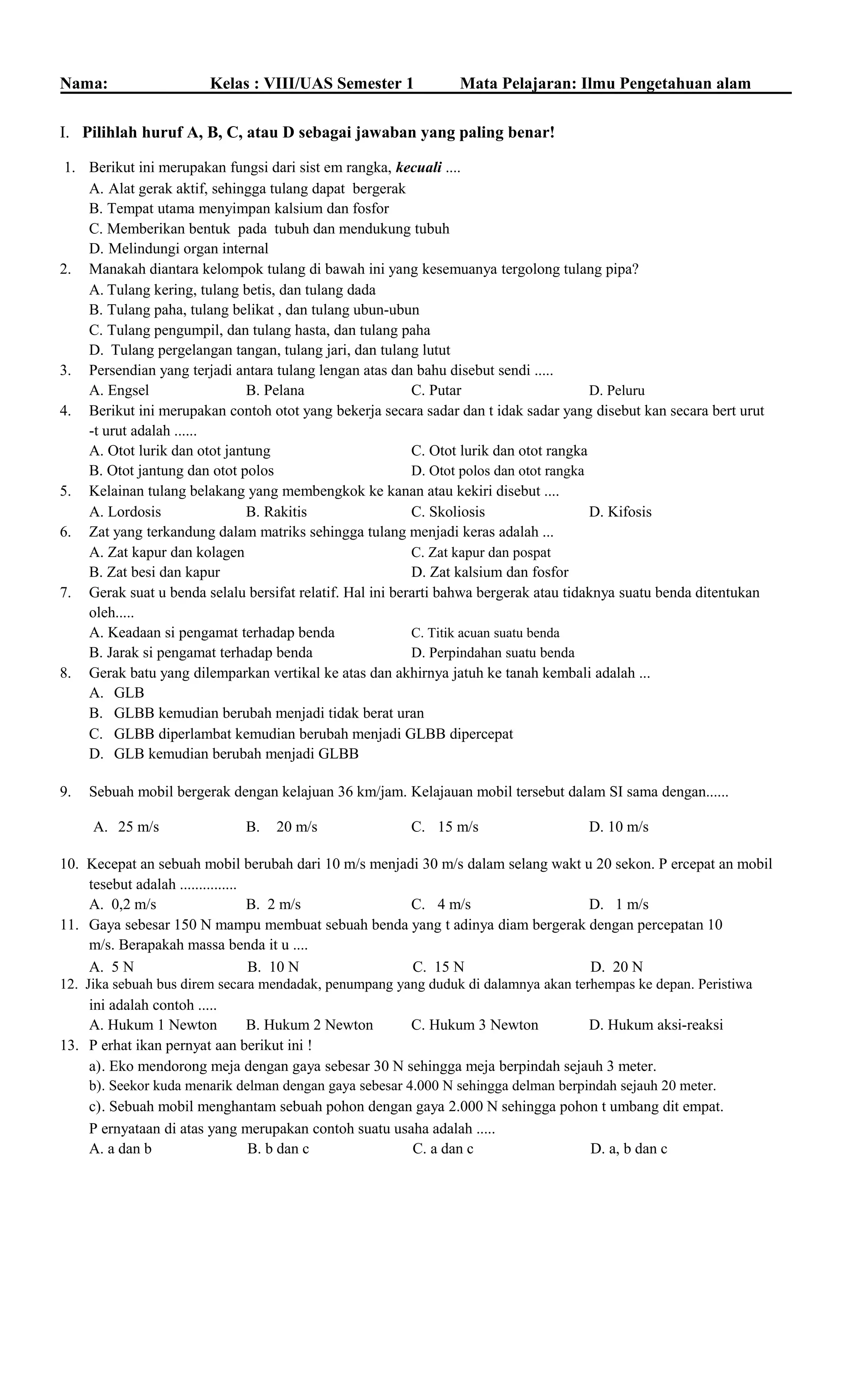 Soal ipa kls 8 k 13 (1) | PDF