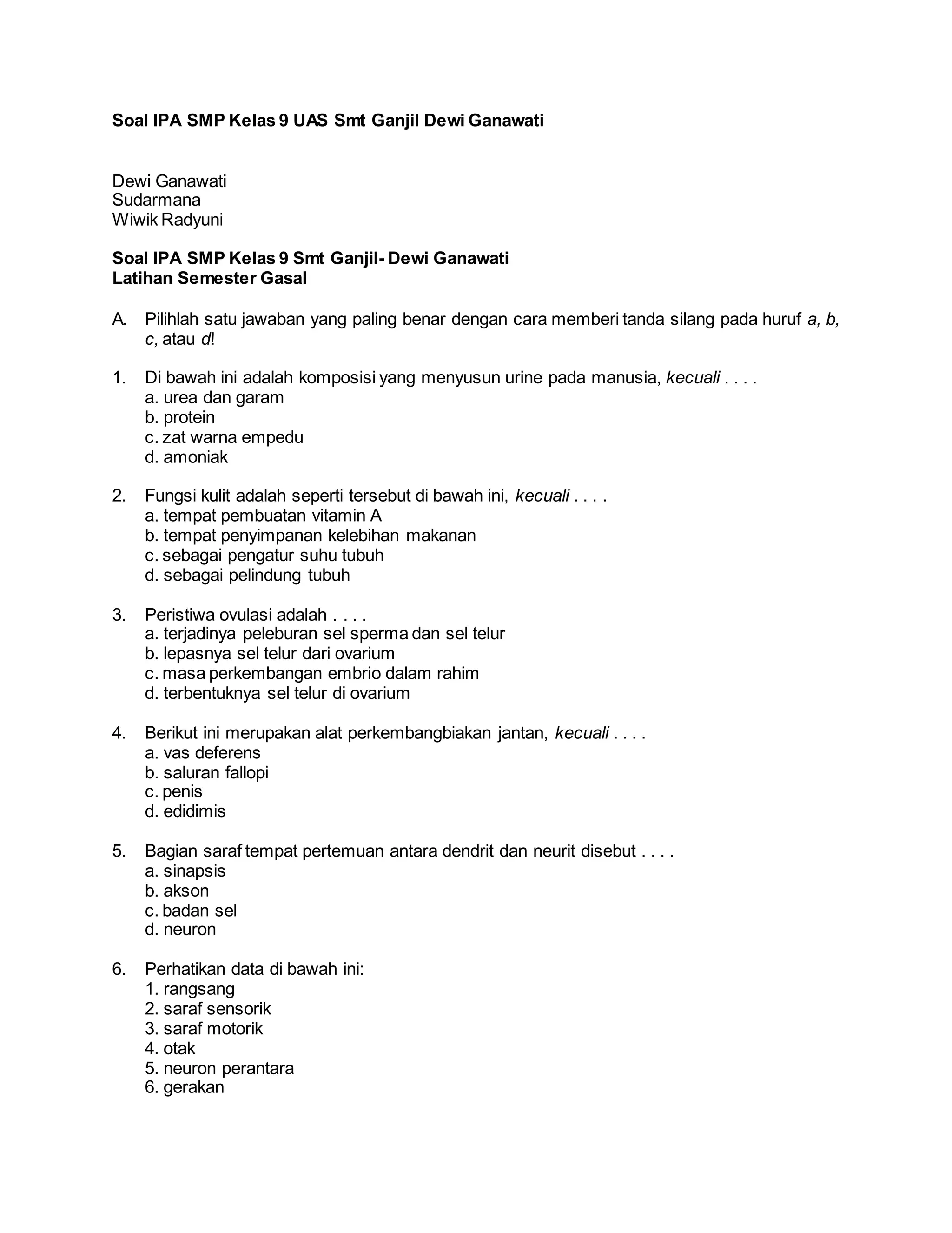 Soal ipa smp kelas 9 uas smt ganjil dewi ganawati ok | PDF