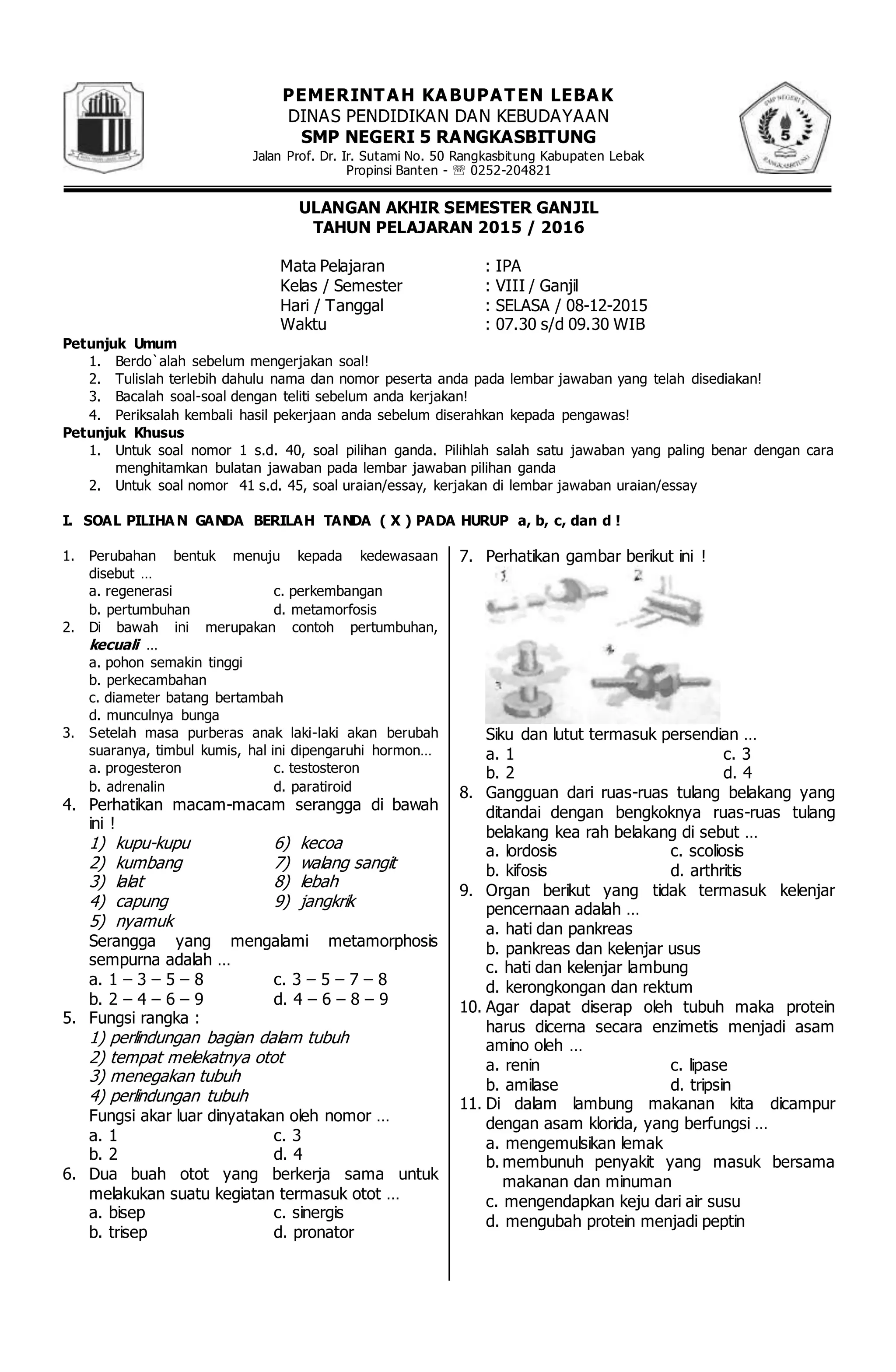 Soal ipa ulum 2015 kls viii | PDF