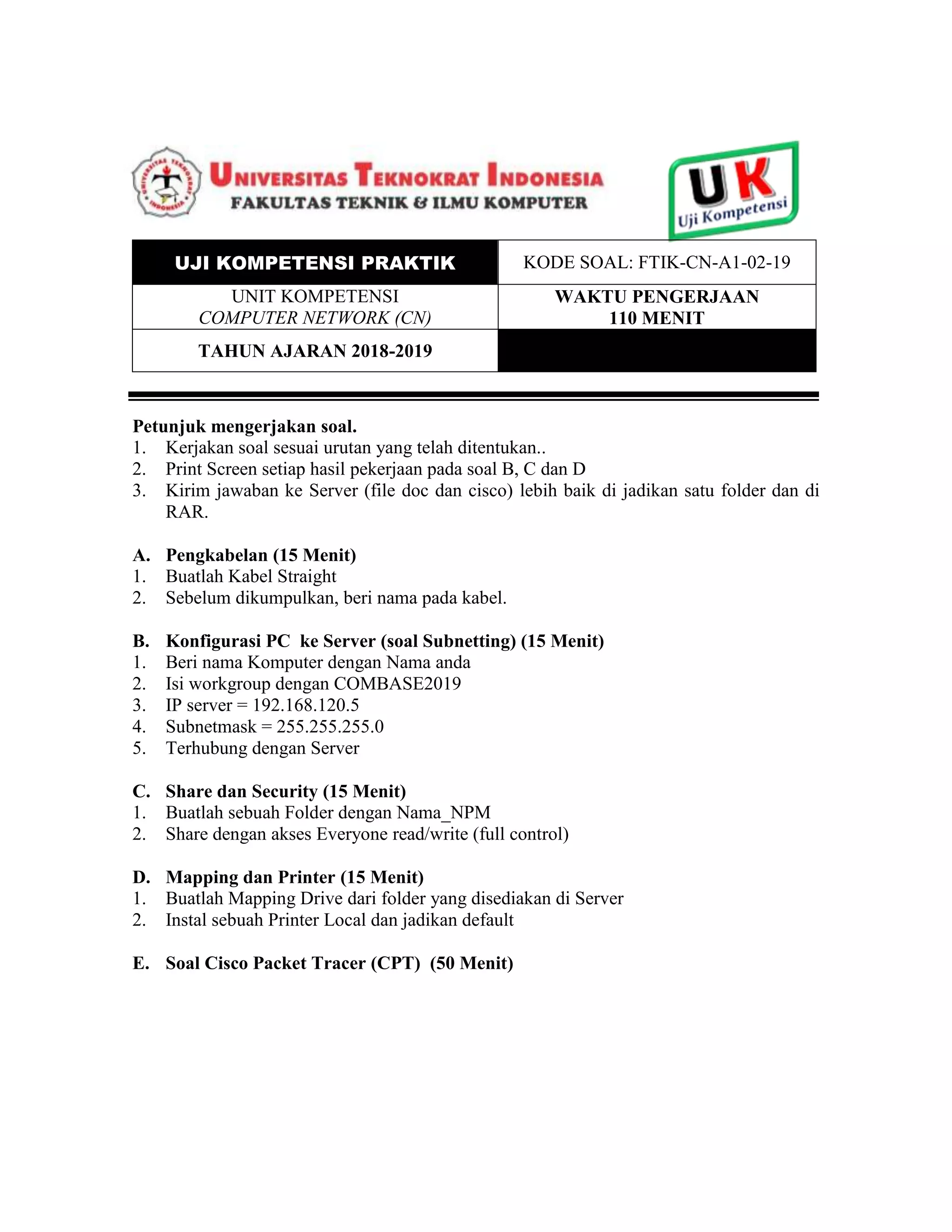 Soal jarkom ujicoba revisi | PDF
