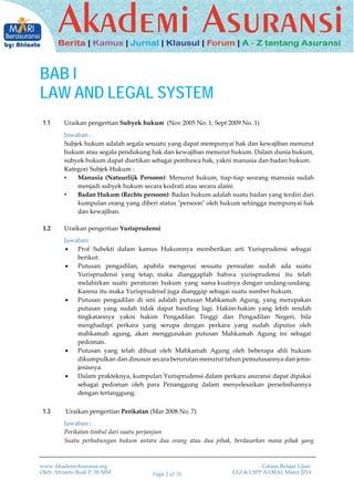 Soal Jawaban CGI - LSPP AAMAI 102 - Hukum Asuransi - Edisi Maret 2014 | PDF