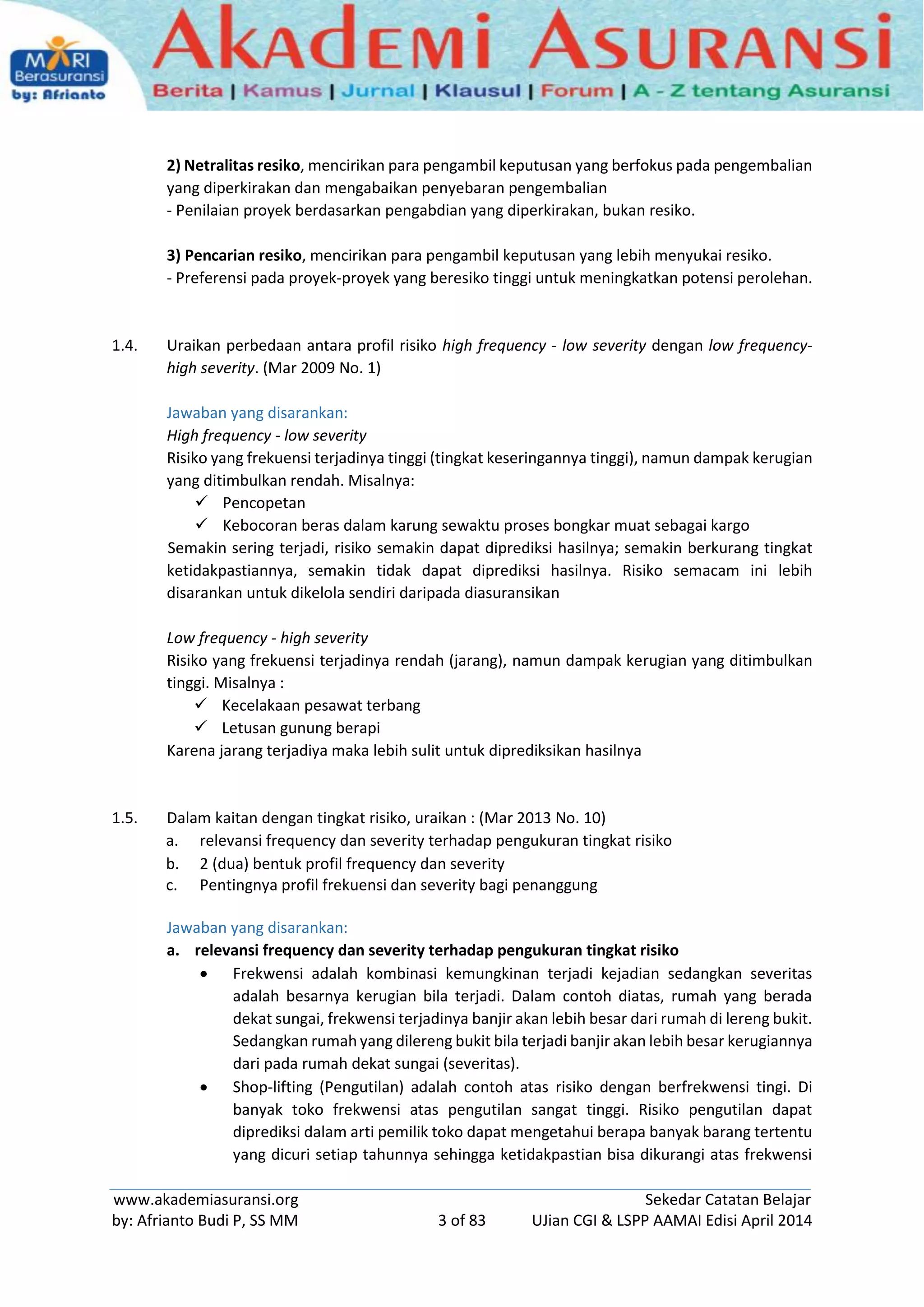 Soal Jawab Ujian CGI LSPP AAMAI 101 Praktek Asuransi - Afrianto - V.2 ...