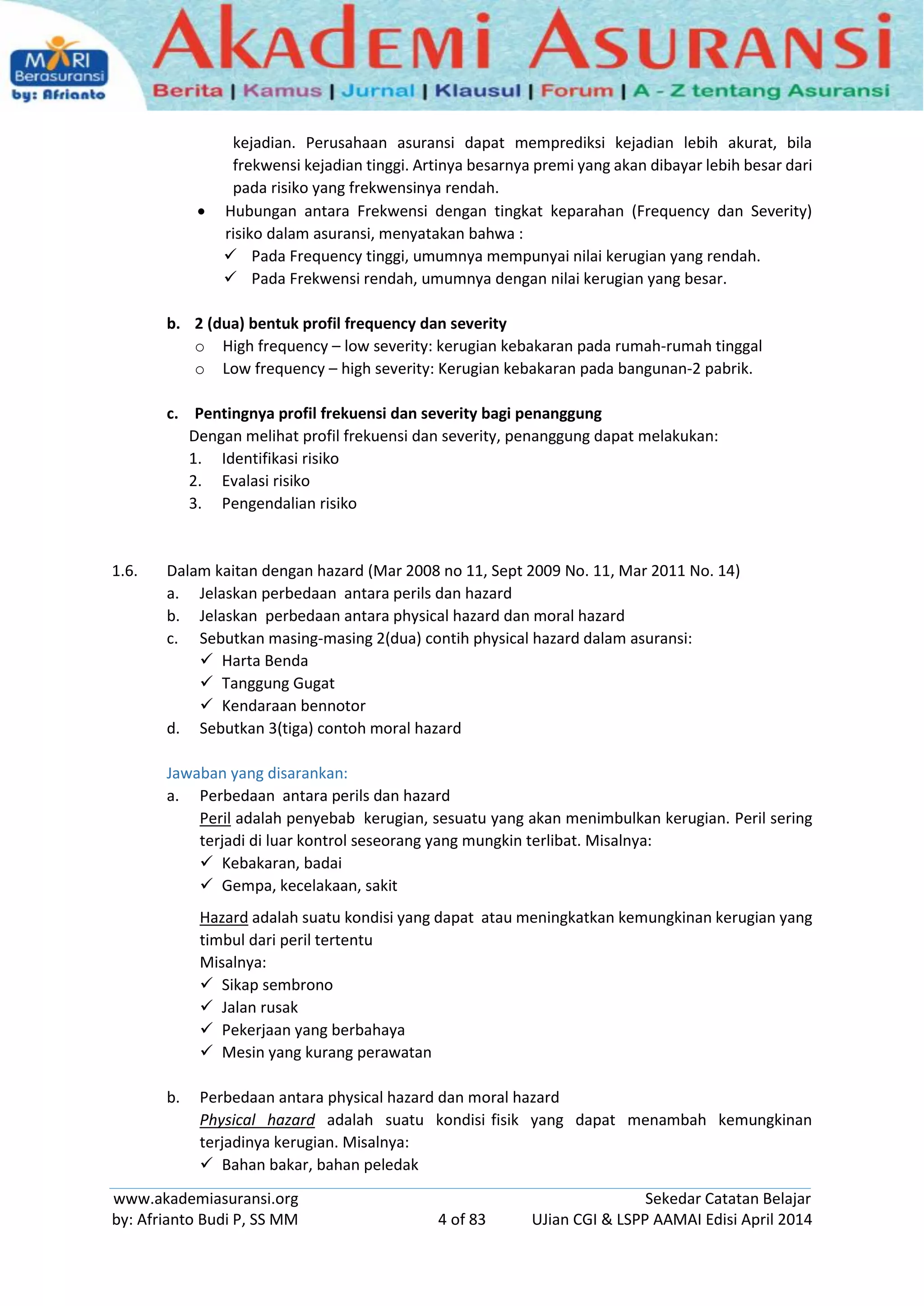 Soal Jawab Ujian CGI LSPP AAMAI 101 Praktek Asuransi - Afrianto - V.2 ...