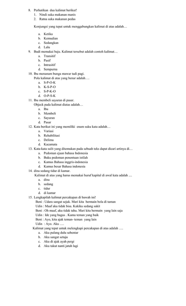 SOAL KELAS empat bahasa indonesia kelas 4 | DOCX