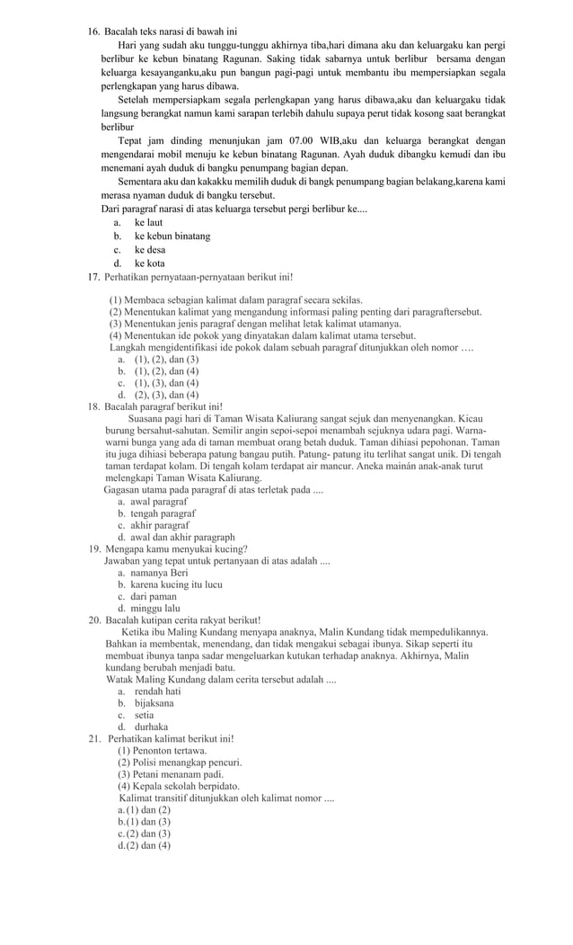 SOAL KELAS empat bahasa indonesia kelas 4 | DOCX