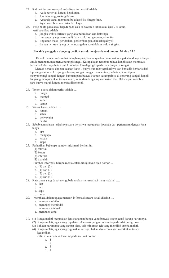 SOAL KELAS empat bahasa indonesia kelas 4 | DOCX