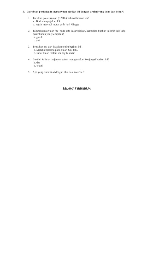 SOAL KELAS empat bahasa indonesia kelas 4 | DOCX