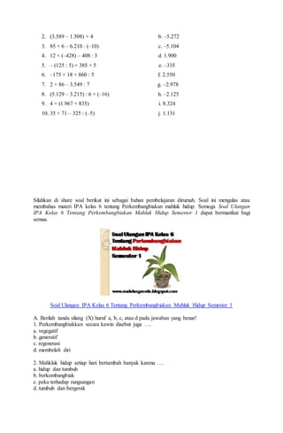 Soal kelas 6 smtr 1 | PDF